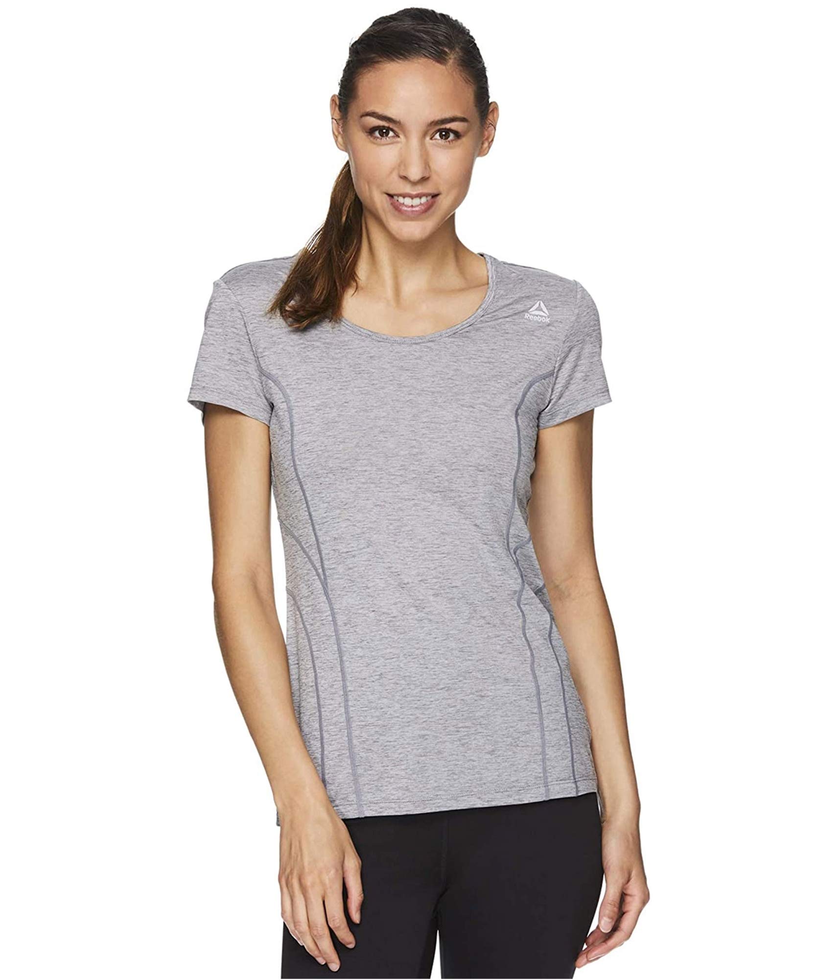 Reebok Womens Linear Marled Basic T-Shirt, Grey, Large