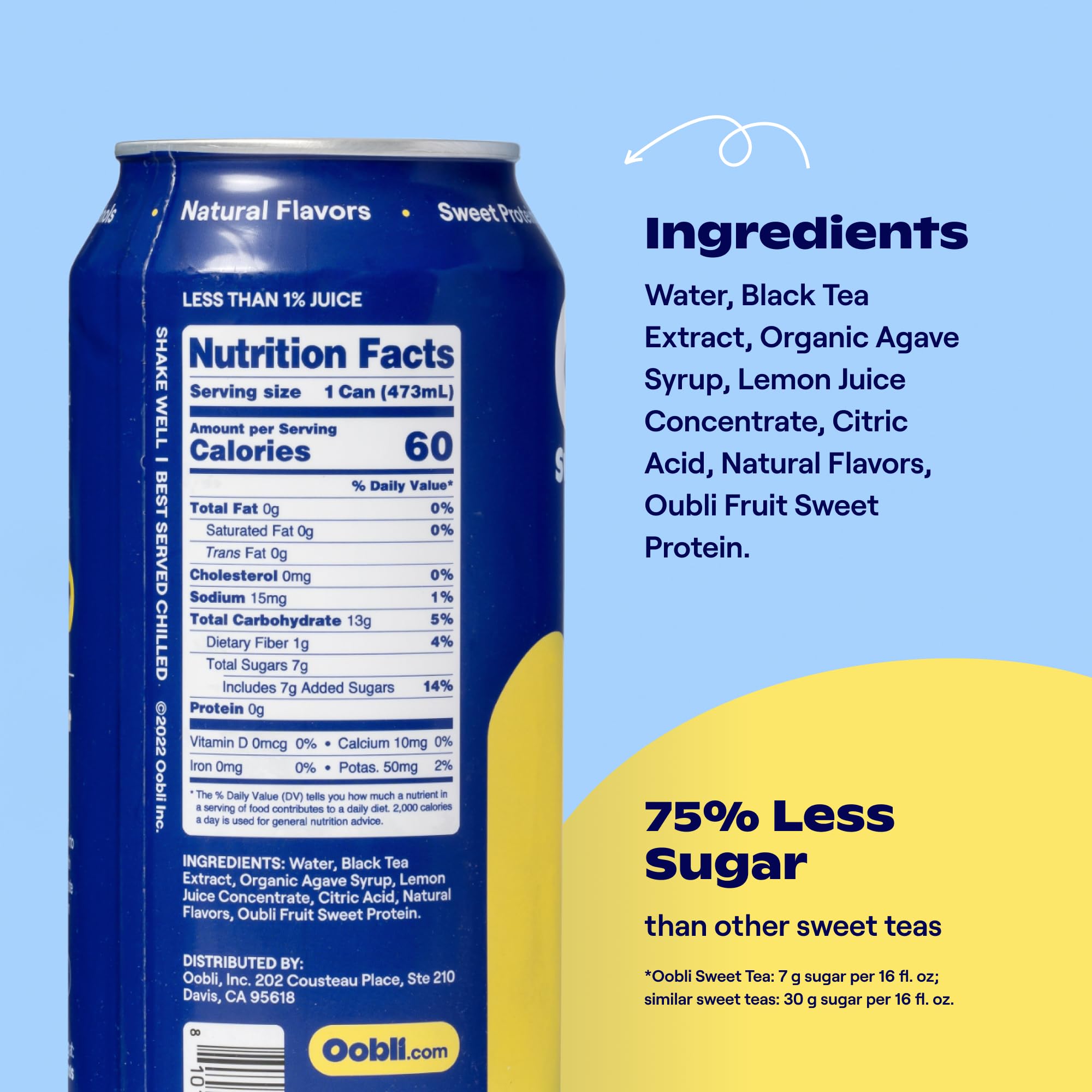 Oobli Sweet Iced Tea Lemon/Peach/Mango Variety Pack (Black Tea and Green Tea) - Low Sugar, Vegan, 50-60 Calories, 16 Fl Oz (6 Pack)