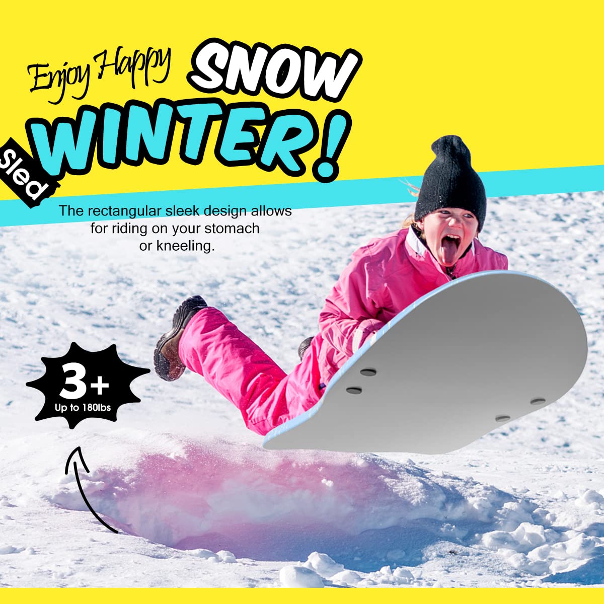 WOOWAVE Foam Sled for Kids Super Lightweight 36 inch Snow Sleds Toboggan with PE Core and Slick Bottom (Blue)