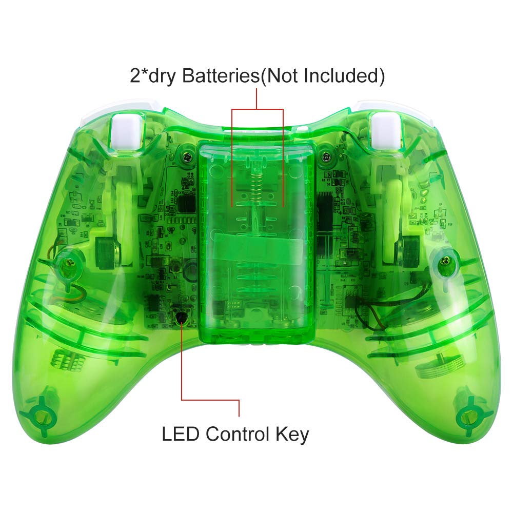 Wireless Controller for Xbox 360, PowerLead Wireless Gamepad Vibration Shock for Microsoft Xbox 360/Windows/PC with 7 LED flashing lights (Green)