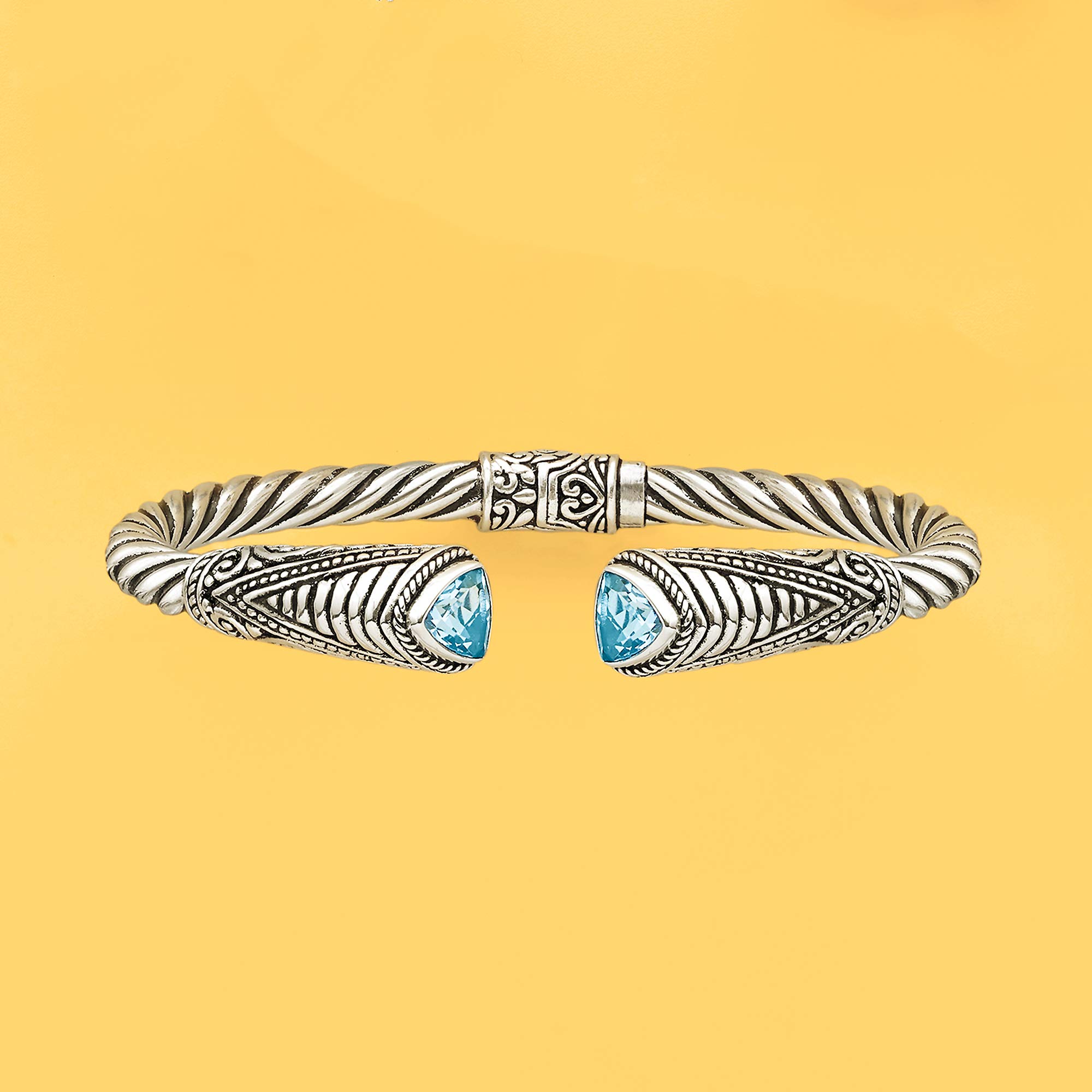 Ross-Simons 2.70 ct. t.w. Sky Blue Topaz Bali-Style Cuff Bracelet in Sterling Silver. 7.5 inches