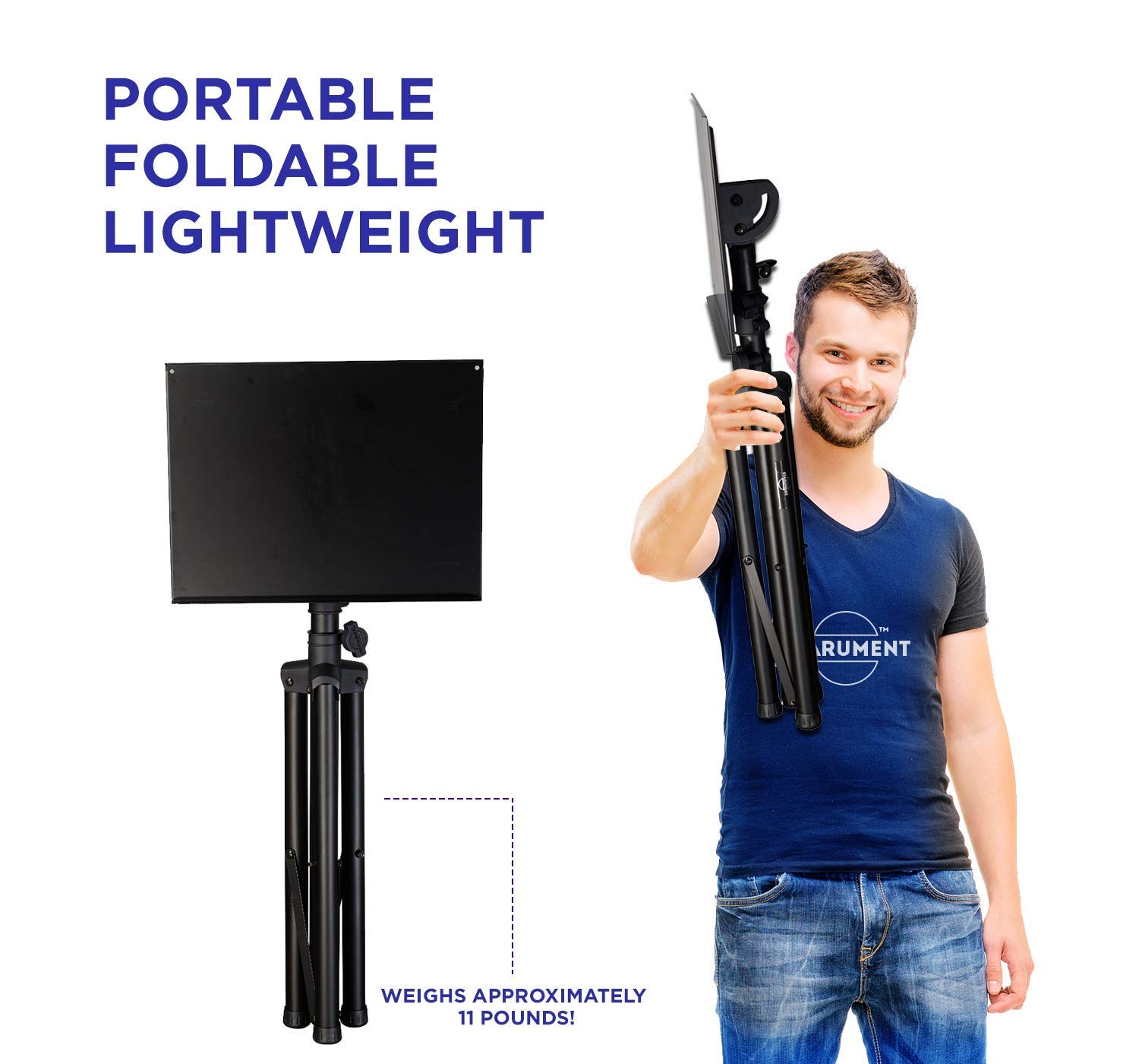STARUMENT Projector Stand Tripod, Laptop Tripod Stand Adjustable Height 32.3” – 52” | Lightweight & Portable 15.3” x 12.2” Tilted Portable Laptop Stand | Raised Edges for Protection