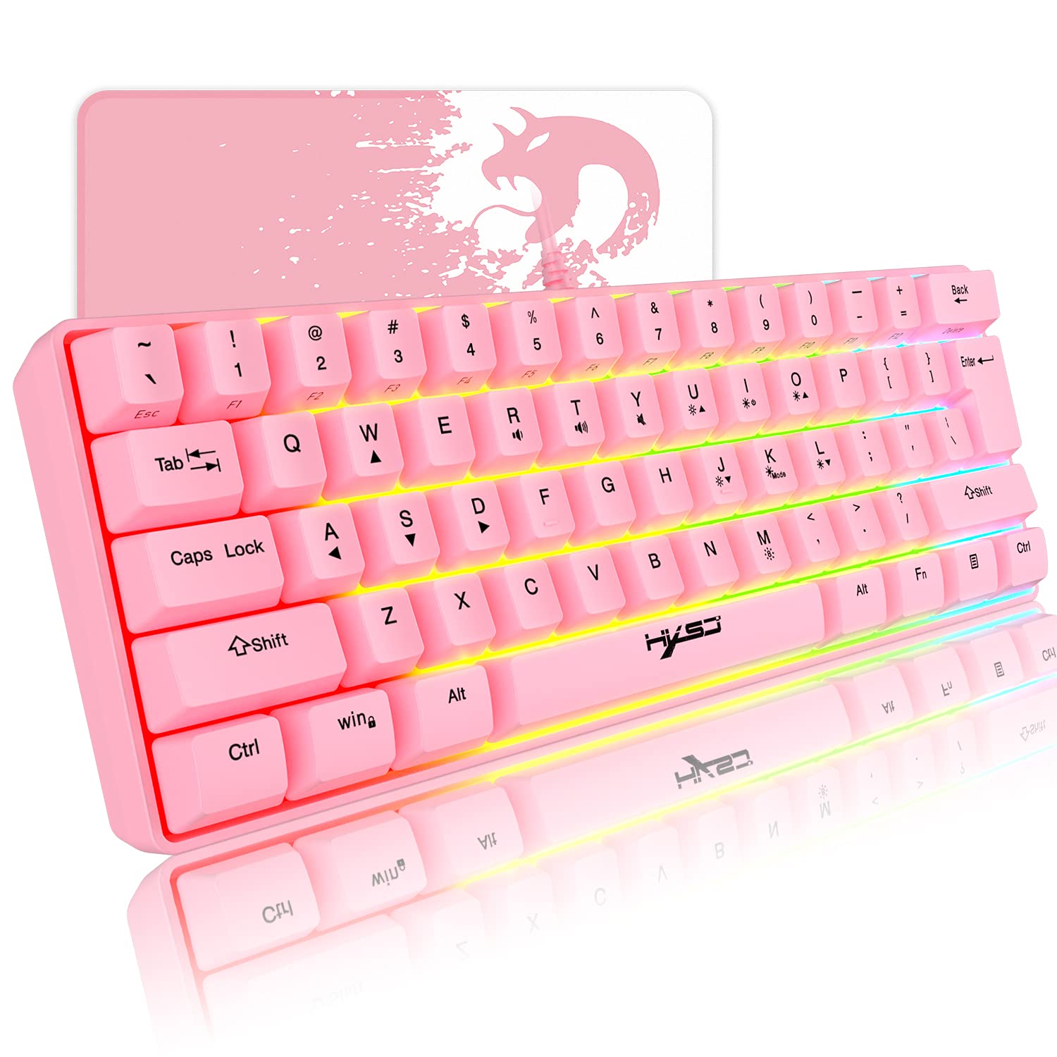SELORSS 60% Mechanical Feel Gaming Keyboard,RGB Backlit Ultra-Compact Mini Keyboard, Ergonomic Full Anti-Ghosting 61 Keys Keyboard,Wired Type-C USB Waterproof for Typist Laptop PC Mac Gamer