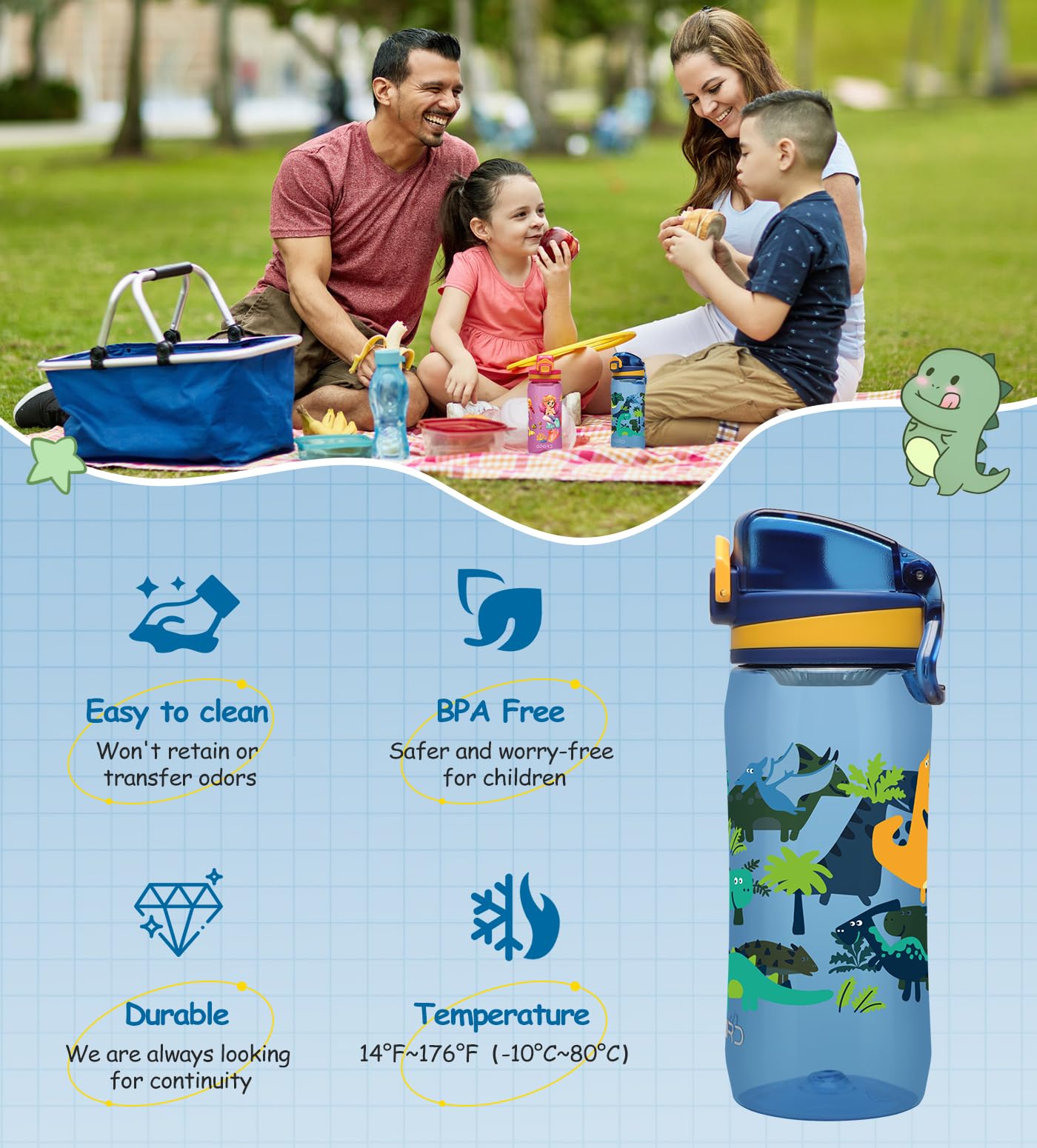 Opard 17oz Kids Water Bottle with Leak Proof Flip-Top Lid, Reusable BPA-Free Tritan for School and Travel