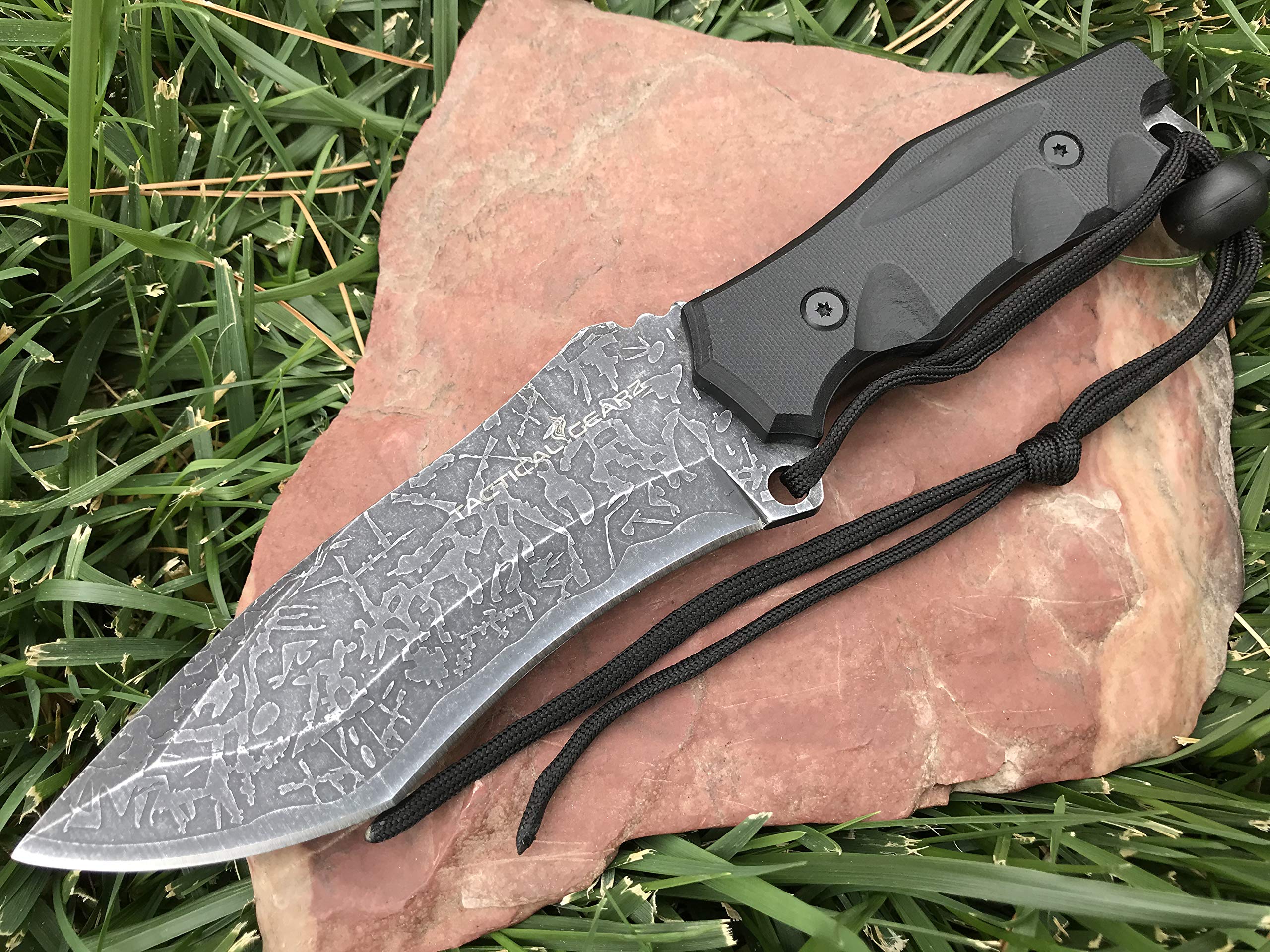 TACTICAL GEARZ TG Targ ST, 9.5" Straight Hunting Knife w/Sheath! Solid 440c Stainless Steel Acid Etched Scimitar Blade! Full Tang w/Black G10 Slab Handle!