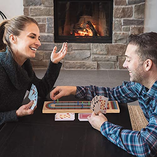 Silly Goose Games Cribbage Board Game; Wooden Travel Game with Cribbage Pegs with Free Deck of Cards