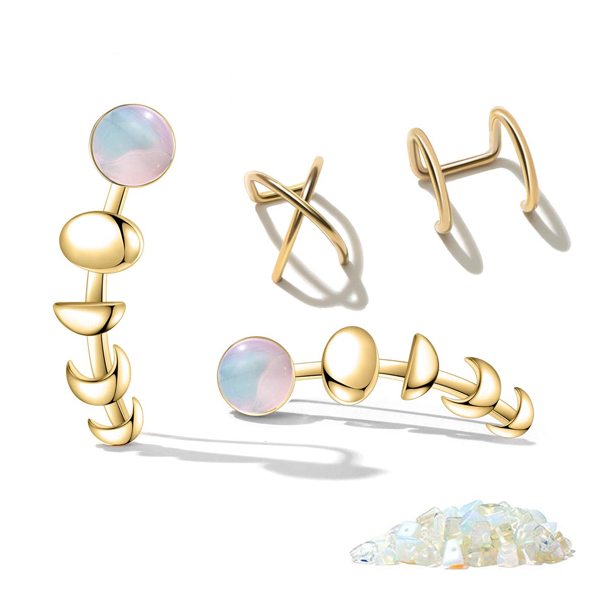 Statemet Earrings Moon Phase Ear Climbers Moonstone Simulated Opal Moon Earrings Rose Gold Plated Earrings for Women