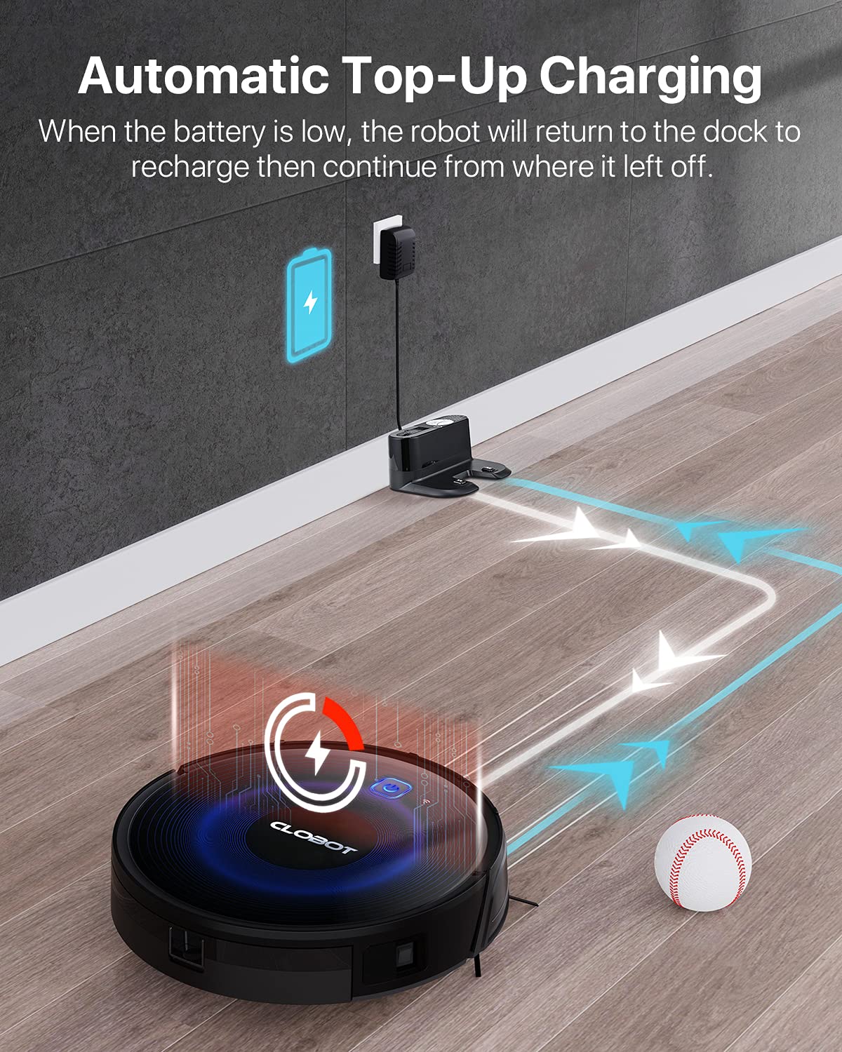 Robot Vacuum Cleaner - CLOBOT Auto Robotic Vacuum X10 Slim, 2000Pa Suctions, Ultra Thin, 120min Runtime, Self-Charging, Quiet, Compatible with Alexa/Google/App, for Pet Hairs, Hard Floors, Carpets