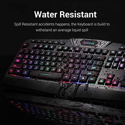 Redragon K503 PC Gaming Keyboard, RGB LED Backlit, Wired, Multimedia Keys, Silent USB Keyboard with Wrist Rest for Windows PC Games (Black)