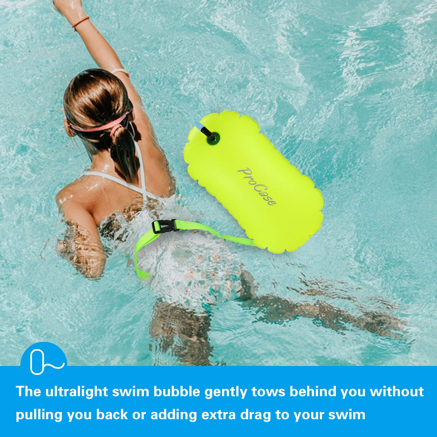 ProCase Swim Buoy Float, Swimming Bubble Safety Float with Adjustable Waist Belt for Open Water Swimmers, Triathletes, Snorkelers, Kayakers, Safe Swim Trainers -Neonyellow