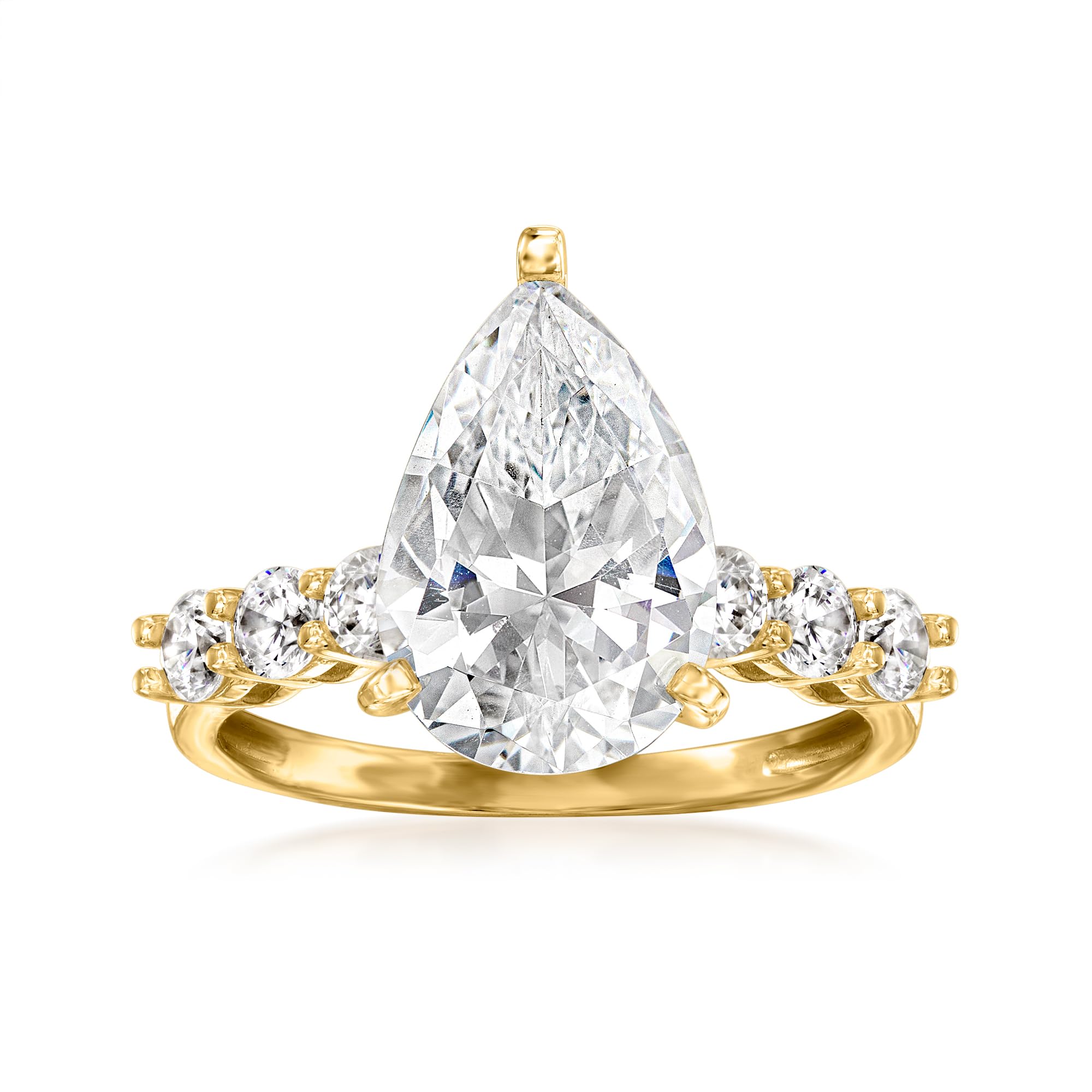 Ross-Simons 3.60 ct. t.w. Pear-Shaped and Round CZ Ring in 14kt Yellow Gold. Size 9