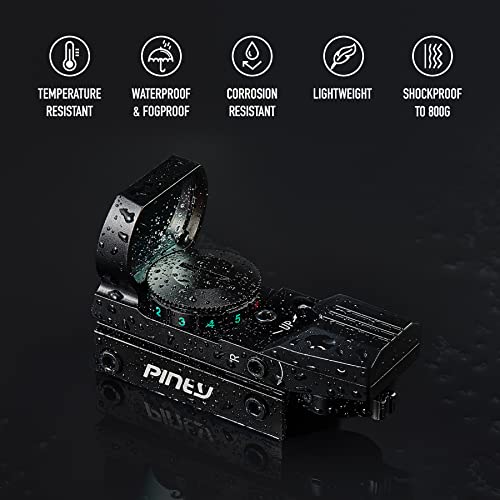 Pinty Red Green Dot Sight Reflex Tactical Riflescope 4 Reticle Patterns with 20mm Free Mount Rails