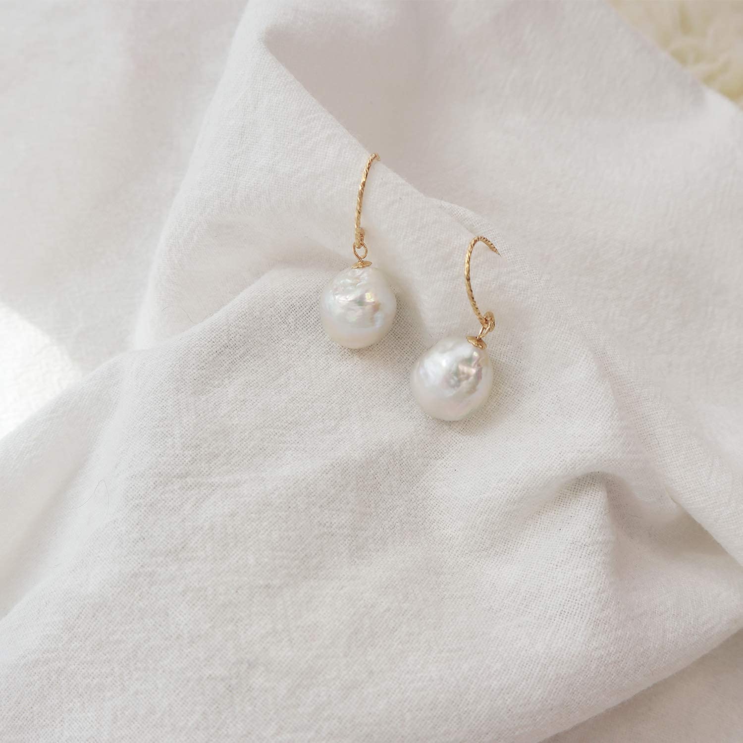 Umico 10-11mm Freshwater Cultured Baroque Pearl Drop Earrings for Women,14K Gold Filled Hooks
