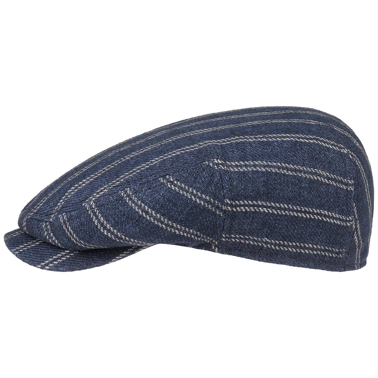 Stetson Bandera Stripes Linen Flat Cap Men Navy 7 3/8