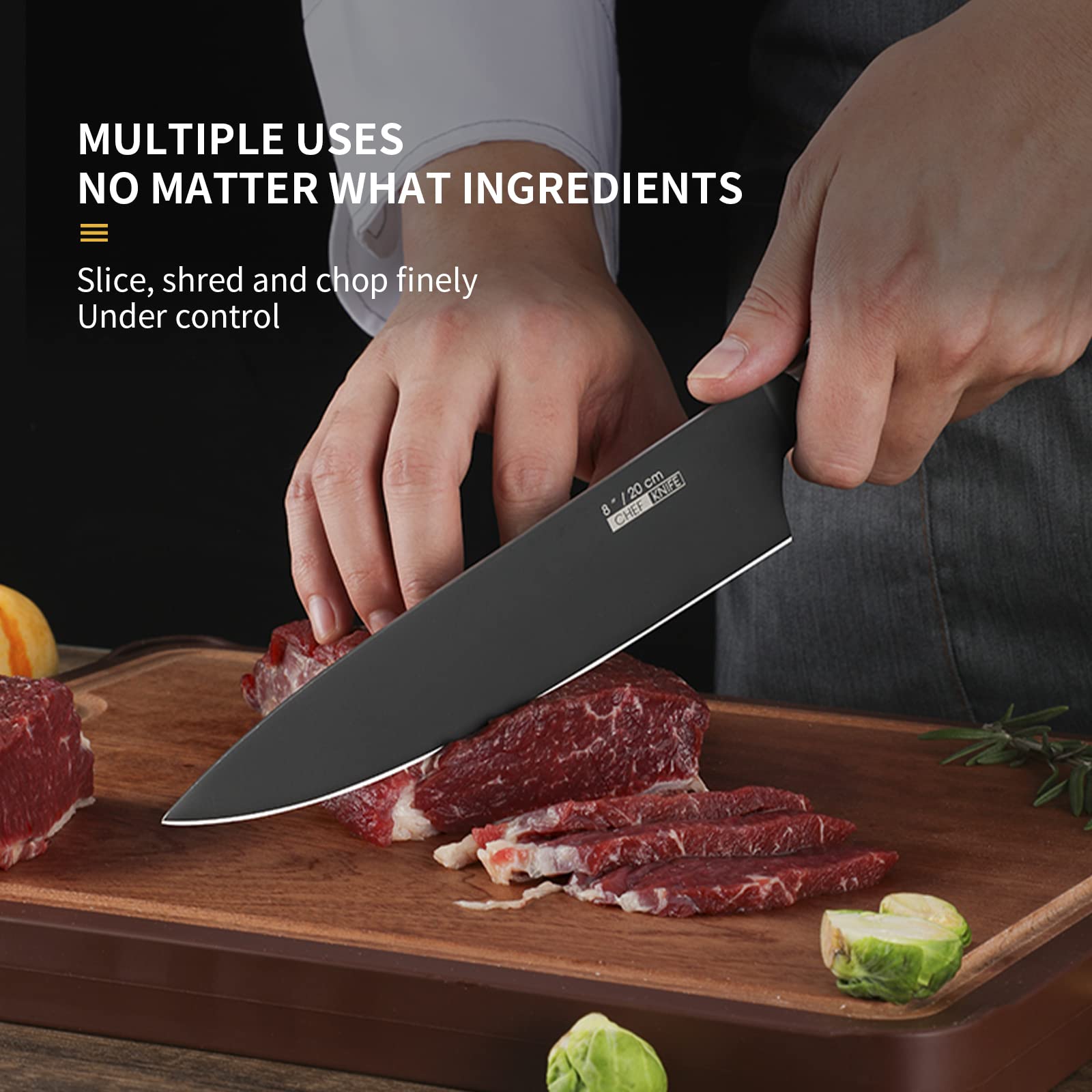 Prochion 5 PCS Chef Knives Set with Wooden Box, Black Blade Knives Set for Kitchen without Block, Razor Sharp Kitchen Knife Set of 5 with Pakka Wood Handle for Family & Restaurant