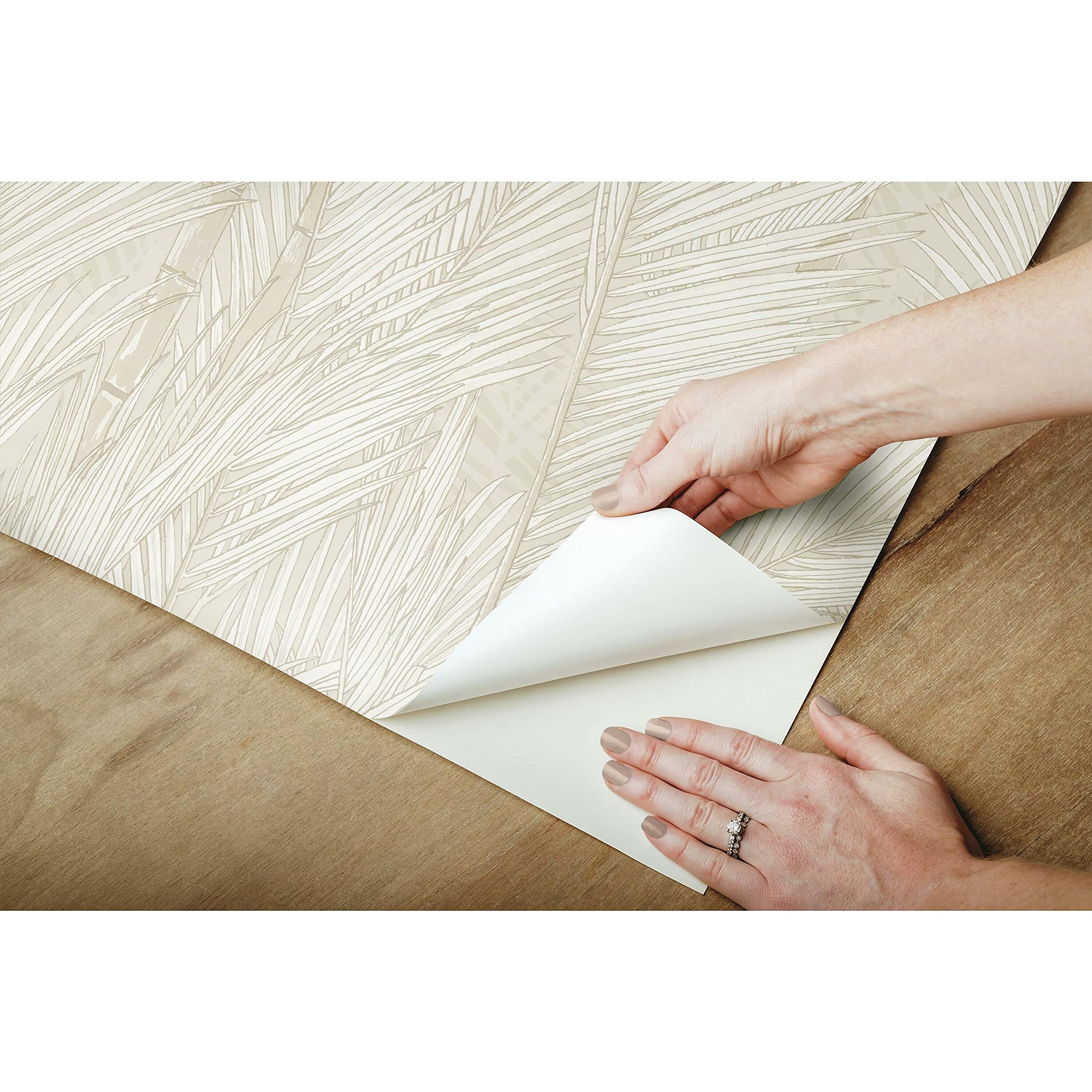 RoomMates RMK12103WP Taupe Swaying Fronds Peel and Stick Wallpaper