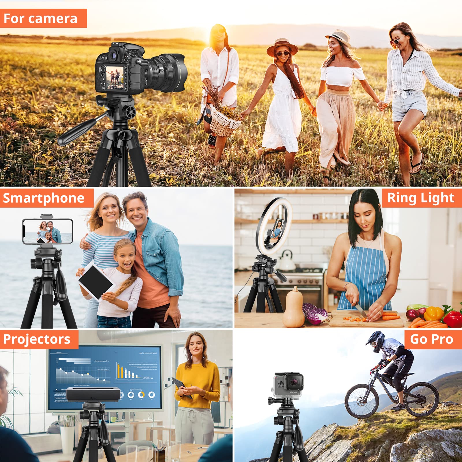Torjim 74” Camera Tripod with Travel Bag, Extendable Cell Phone Tripod Stand with Wireless Remote and Phone Holder, Compatible with All Cameras/iPhone/Android/Sport Camera