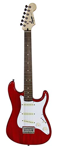 Squier by Fender Short Scale Stratocaster Pack with Frontman 10G Amp, Cable, Strap, and Picks - Red