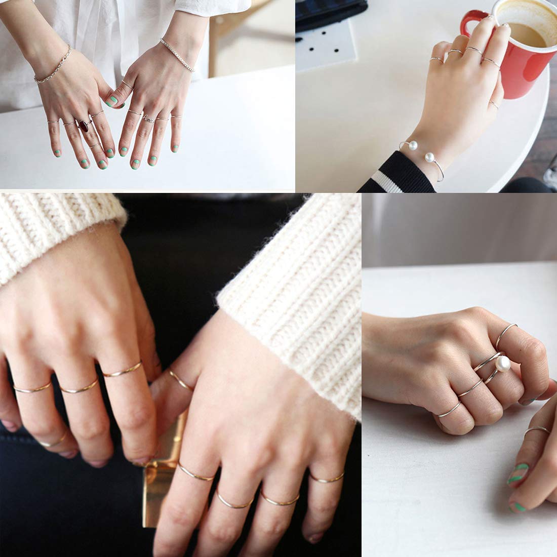 SILBERTALE 8pcs Thin Knuckle Rings for Women Sterling Silver Midi Stacking Ring Set Pinky Thumb Ring Wedding Band Comfort Fit Size 2.5-8.5