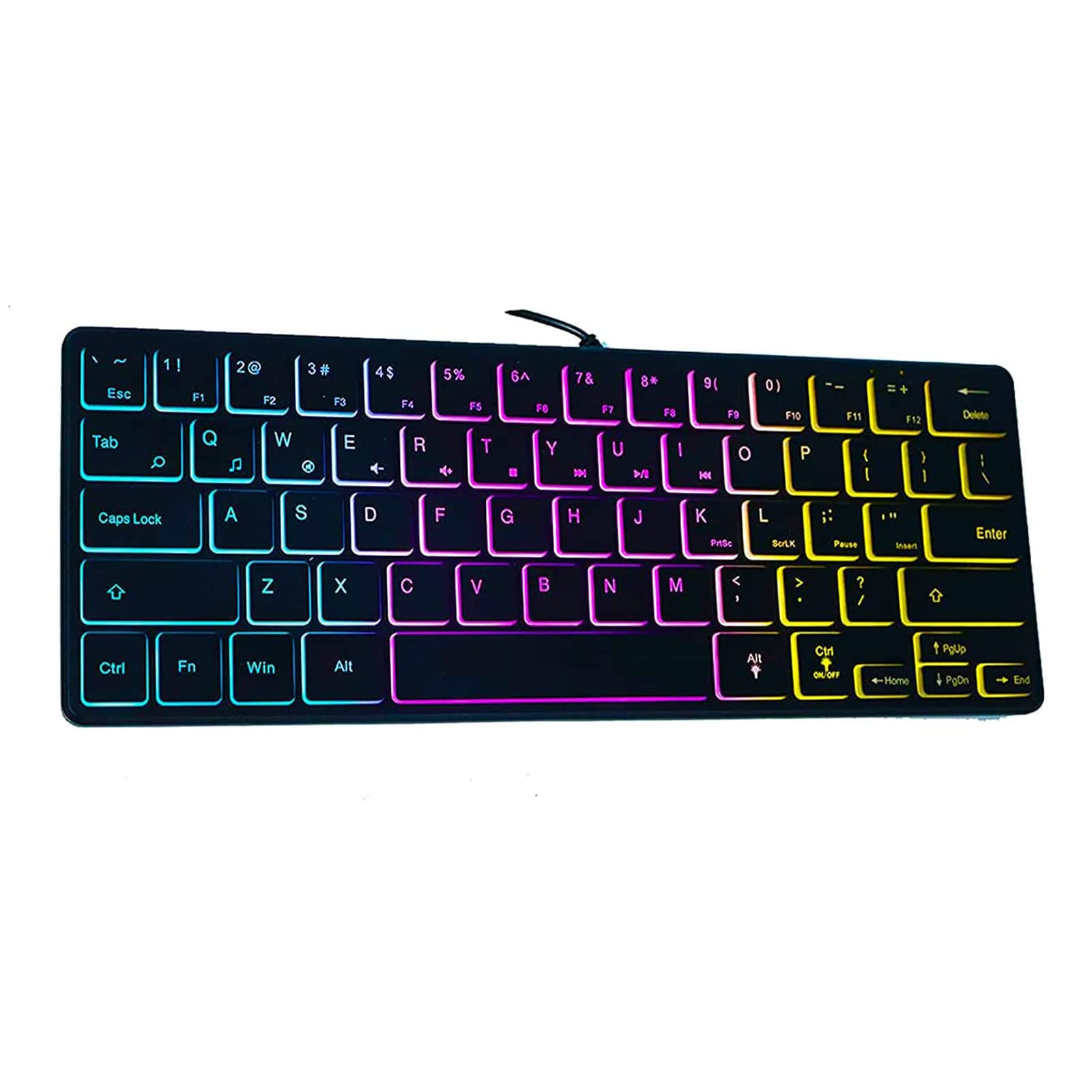 WREWING Gaming Keyboard 60 Percent, 64 Keys Compact Mini Ultra Thin Portable Wired Keyboard with Silent Click RGB Backlit Ergonomic Stand, for Gamers Office Mac Windows PC Laptop (Black)