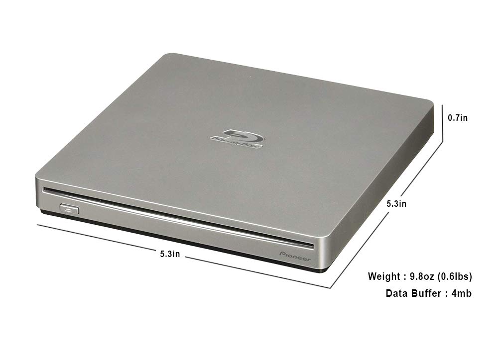 Produplicator Pioneer BDR-XS07S Portable 6X Blu-ray Burner External Drive with USB Cable - Burns CD DVD BD DL BDXL Discs