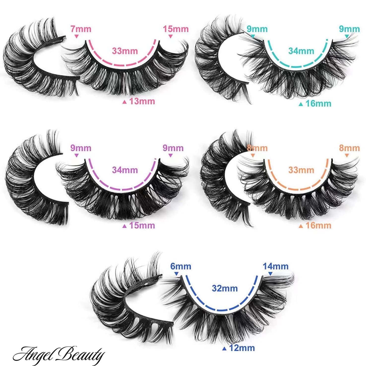 Volume Mink Russian Strip Lashes 10 Pairs- Mixed Styles- Natural, Wispy, D Curly, Fluffy/Extension Look Alike by Angel Beauty