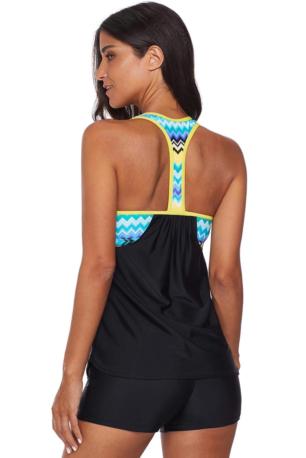 REKITA Women's Swimsuits Color Block Tankini Top Boyshort Swimwear