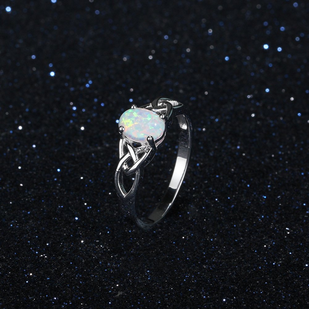 SILBERTALE Cute Opal Rings 925 Sterilng Silver Lab Created Opal Band March Birthstone Midi Finger Wedding Band Statement Rings For Women Size 8