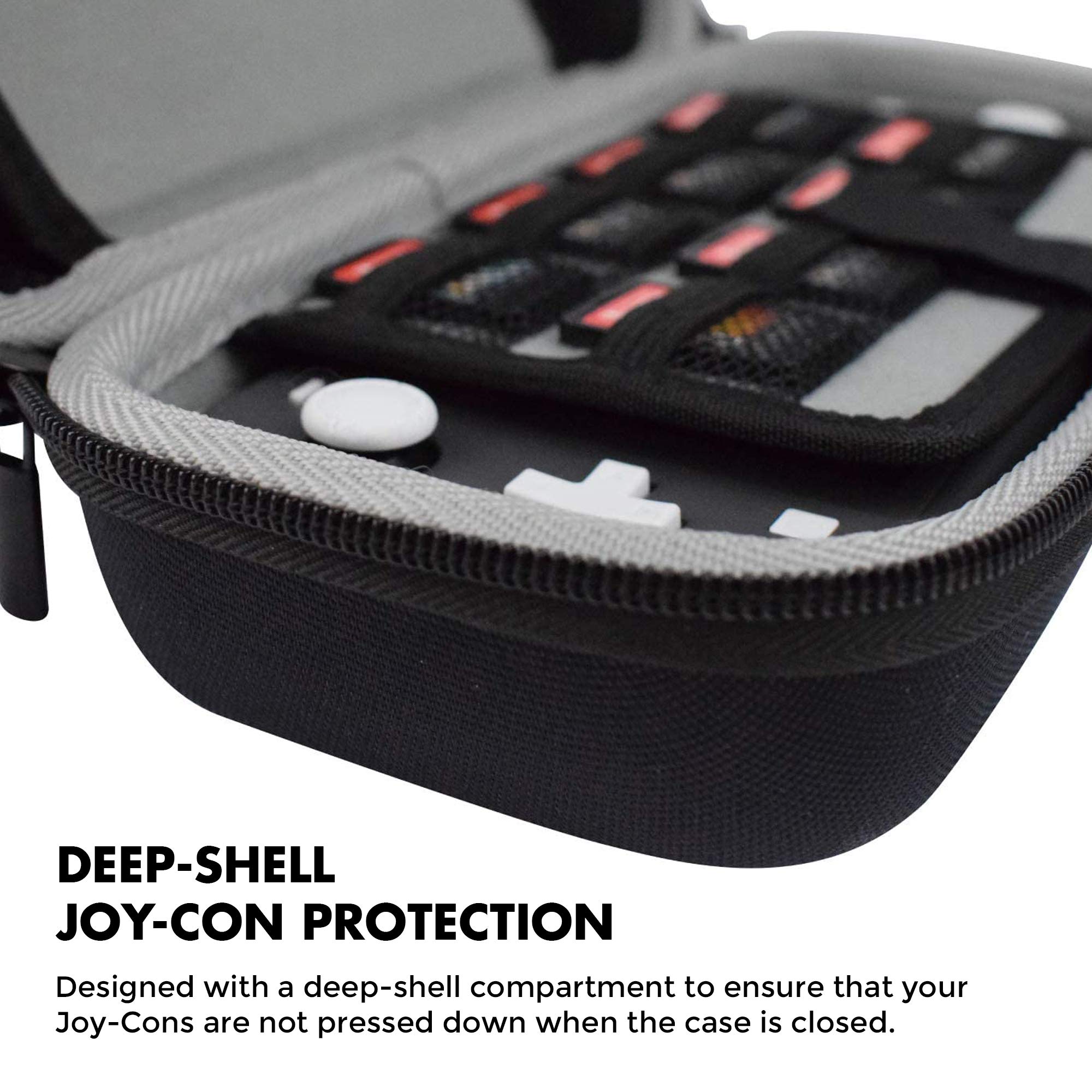 TAKECASE Hard Shell Carrying Case - Compatible with Nintendo Switch Lite - Fits Extra Controllers and 16 Game Cards - Includes Accessories Pouch for Adapter/Charger and Cables Grey/Black