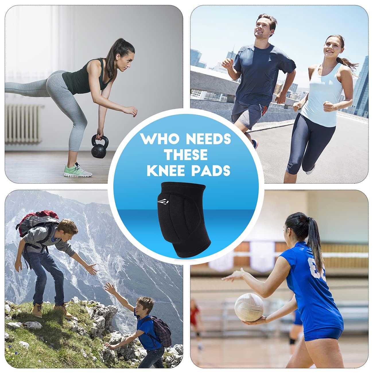 Volleyball Knee Pads with High Protective Low-Profile Soft Padding, Dance Riding Protection for Junior Youth Adult (XL)