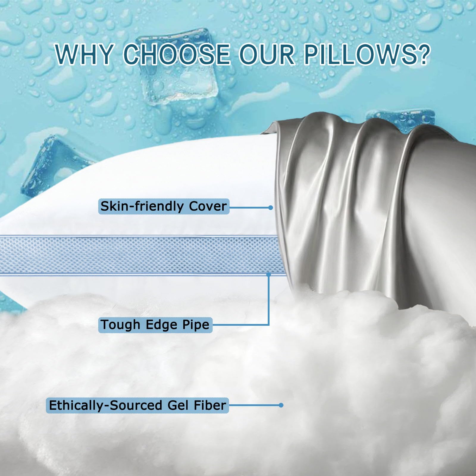 Pillows Queen Size Set of 2, Hotel Cooling Bed Pillows for Sleeping, 2 in 1 Beding Gift for Women Men, Machine Washable, 18" x 30"