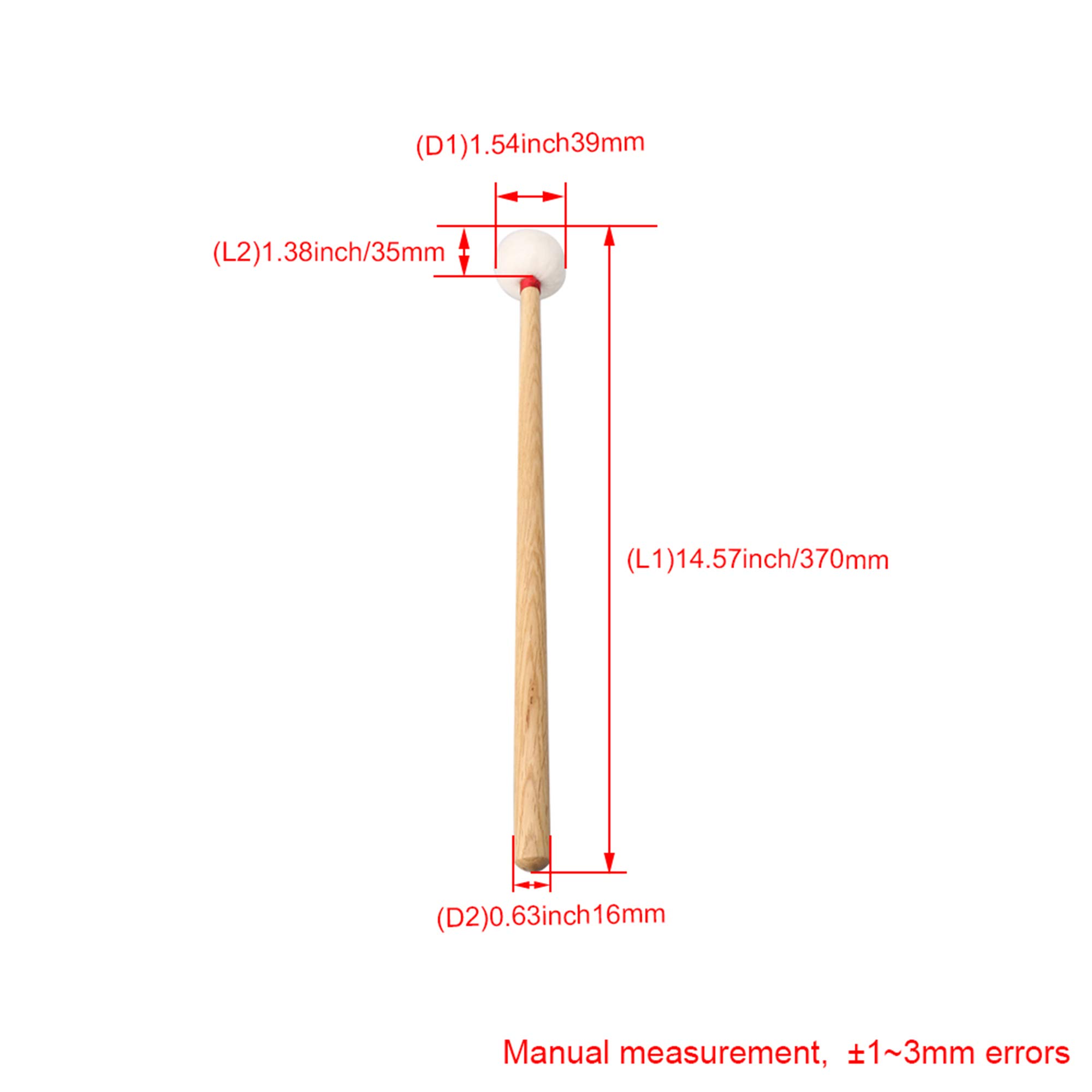 Xstyle 2Pcs Timpani Stick, 14Inch Timpani Mallet with 35mm Felt Head, Medium Hard Maple Handle Mallet