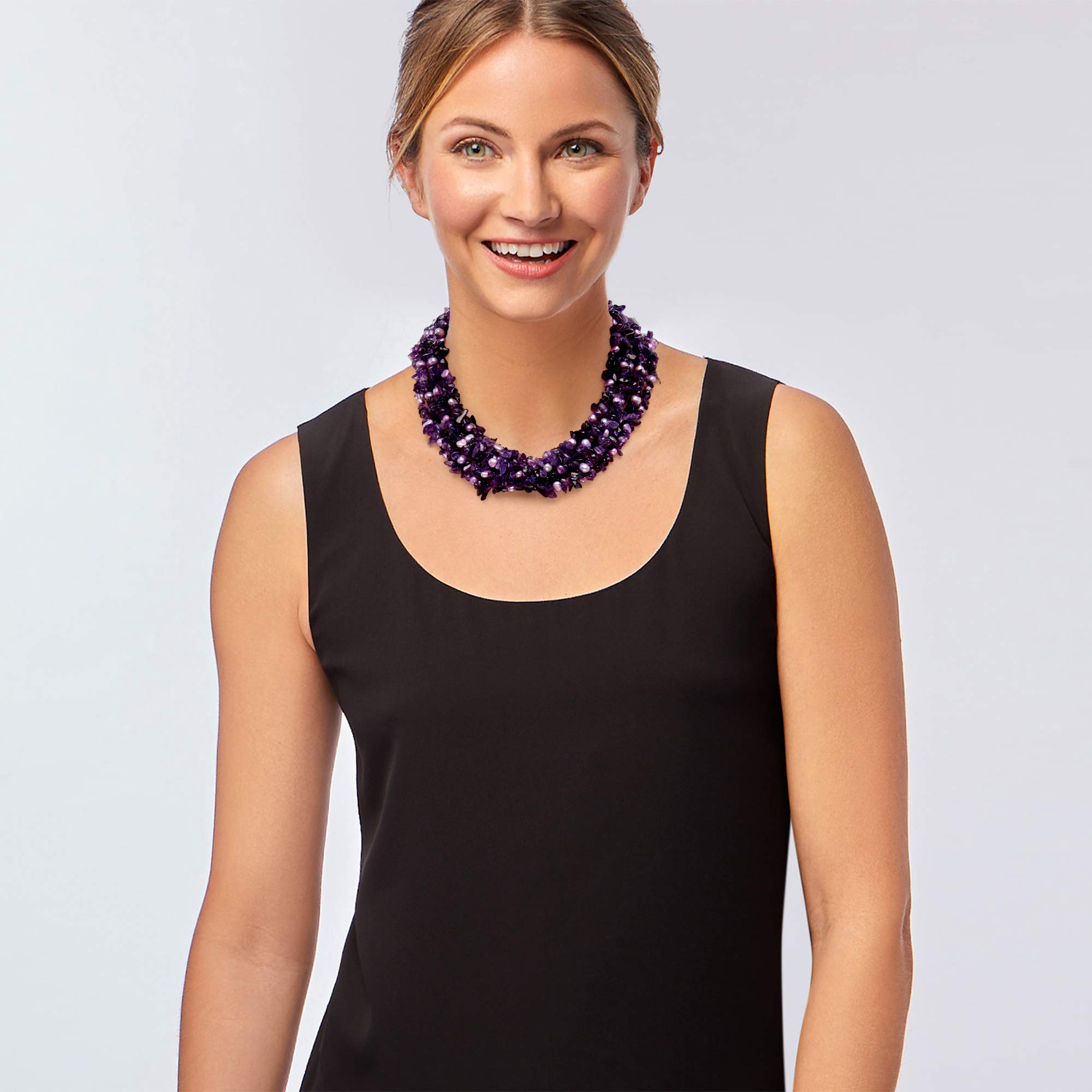 Ross-Simons 754.00 ct. t.w. Amethyst Bead and 5-6mm Purple Cultured Pearl Torsade Necklace With Sterling Silver. 18 inches