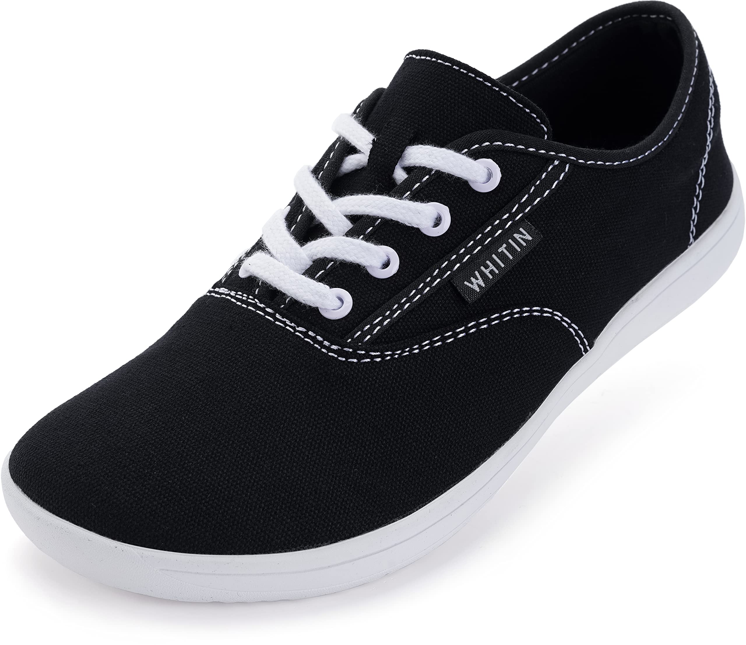 WHITIN Womens Canvas Minimalist Barefoot Sneakers Extra Wide Toe Box Zero Drop Sole Shoes Width Fit Minimus Size 8 8W Minimal Trail Running Black 39
