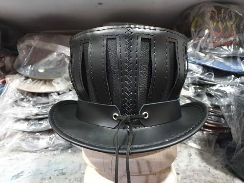 Steampunk Gothic Mad Hatter Leather Top Hat (Leather, XX-Large)