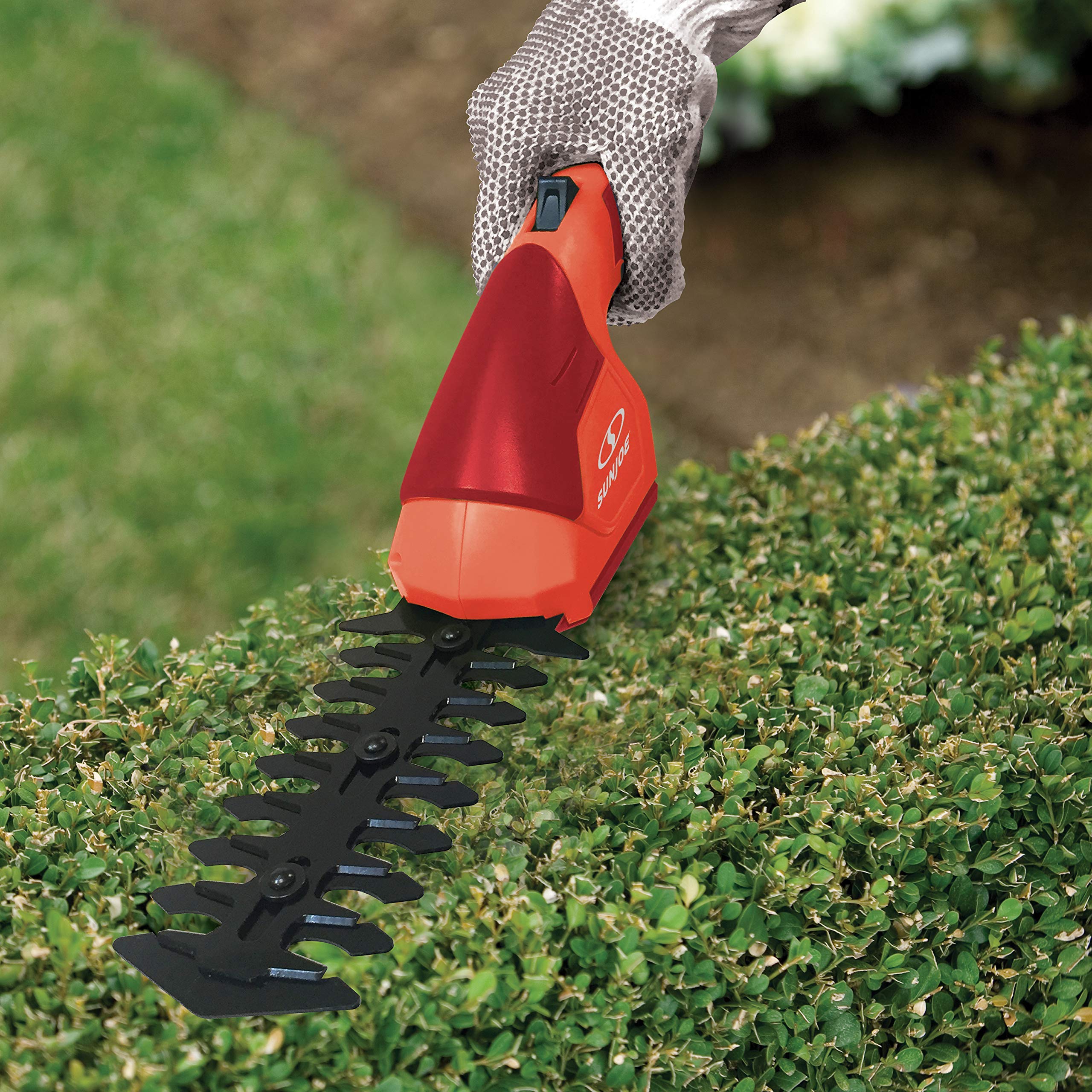 Sun Joe HJ604C-RED 7.2V Cordless 2-in-1 Grass Shear, Hedge Trimmer, Apple, Red (Renewed)
