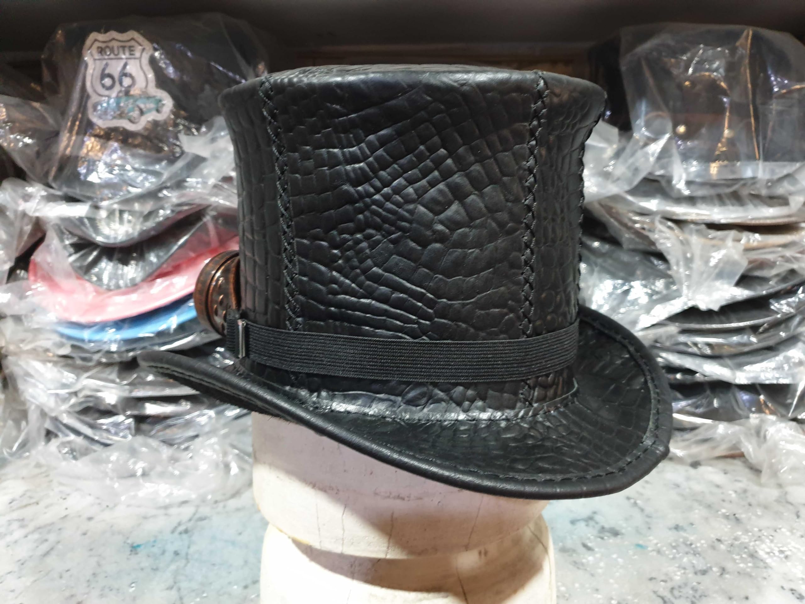 Steampunk MadHatter Leather Top Hat (X-Large, Steampunk Googles)