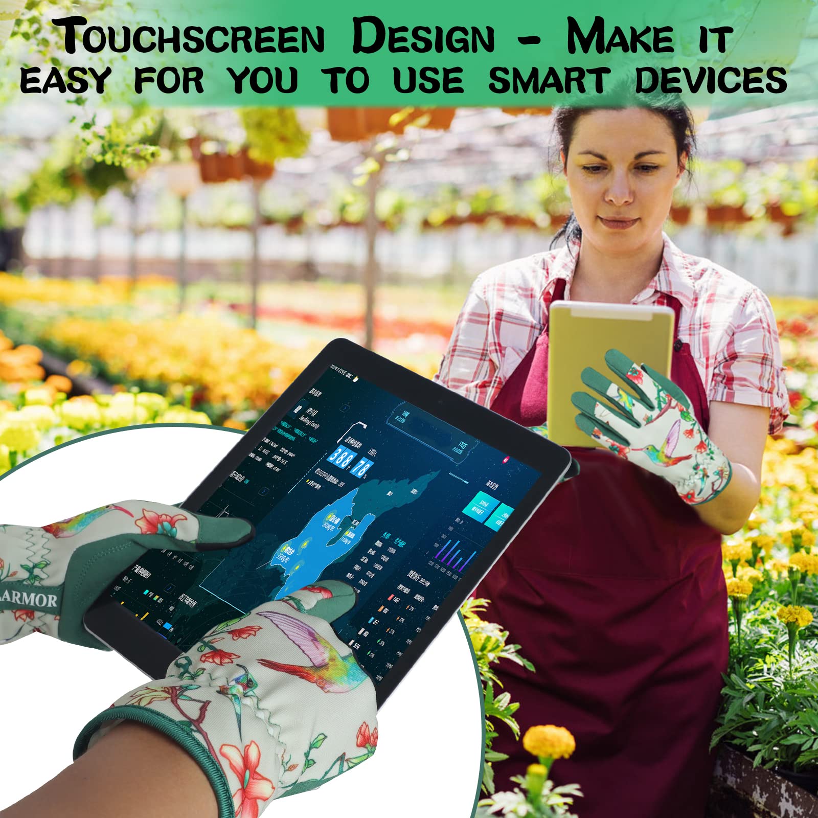 SLARMOR Leather-Gardening-Gloves for Women - Thorn-Proof Work-Gloves with Touch Screen for Weeding, Digging, Planting,Pruning Yard garden Gloves -Medium