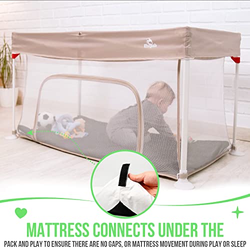 Sleepah Foldable Travel Crib β Lightweight Portable Play Pen + Backpack, Play-Yard with Waterproof Mattress β Easy to Pack Fits in a Suitcase, Sets up in 30 Seconds Safe for Infants & Toddlers (Beige)