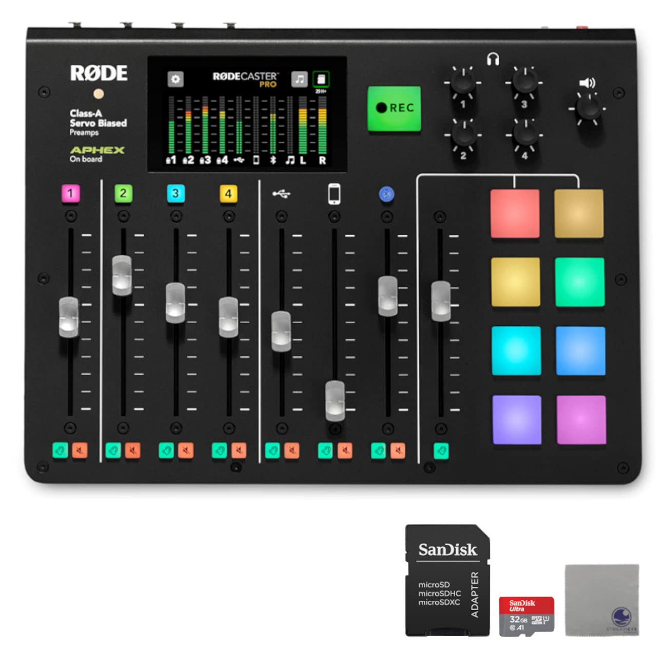 Rode RODECaster Pro Podcasting Bundle with SanDisk 32GB microSD Card and StreamEye Polishing Cloth