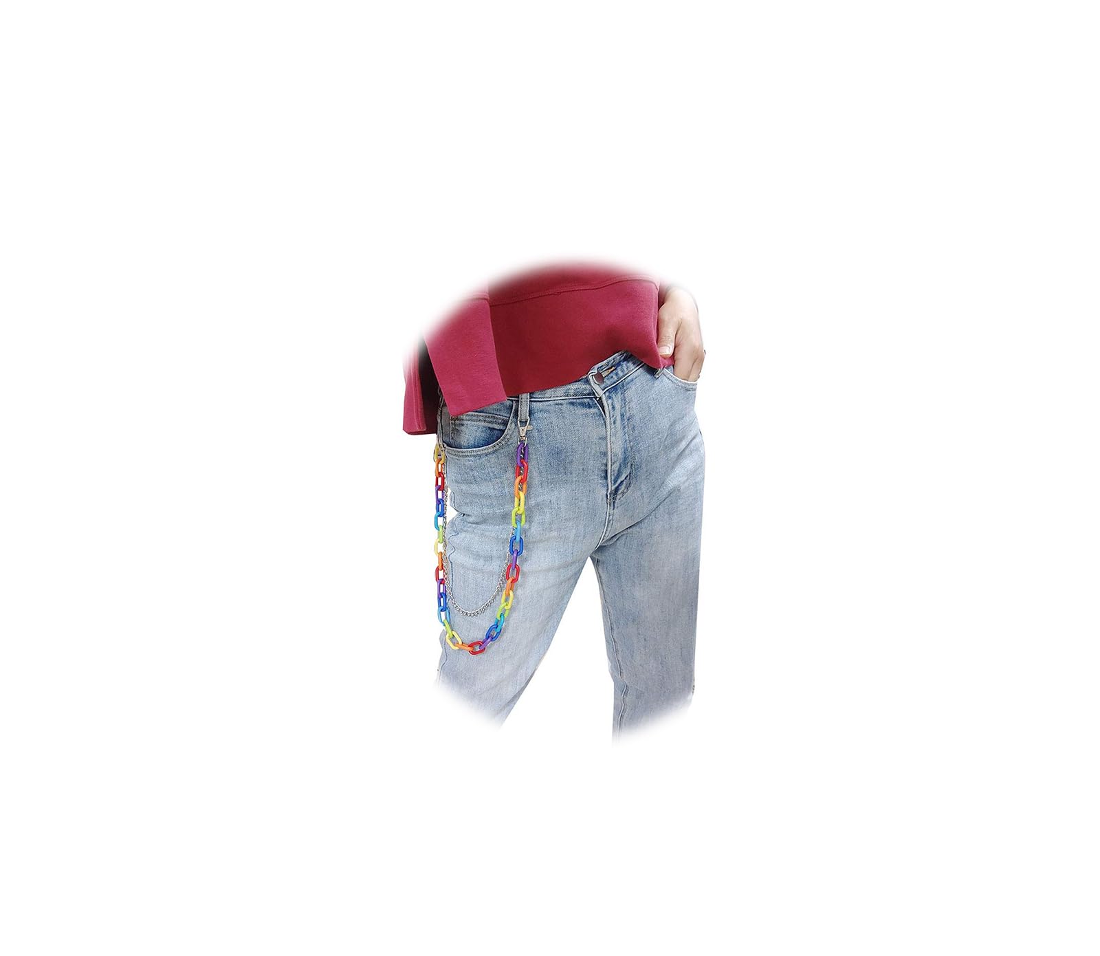 Women Men Rainbow Trousers Chain Hip Hop Punk Pants Wallet Key Chain Colorful Acrylic Gothic Rock Jean Pant Chain Waist Chain (colorflul)