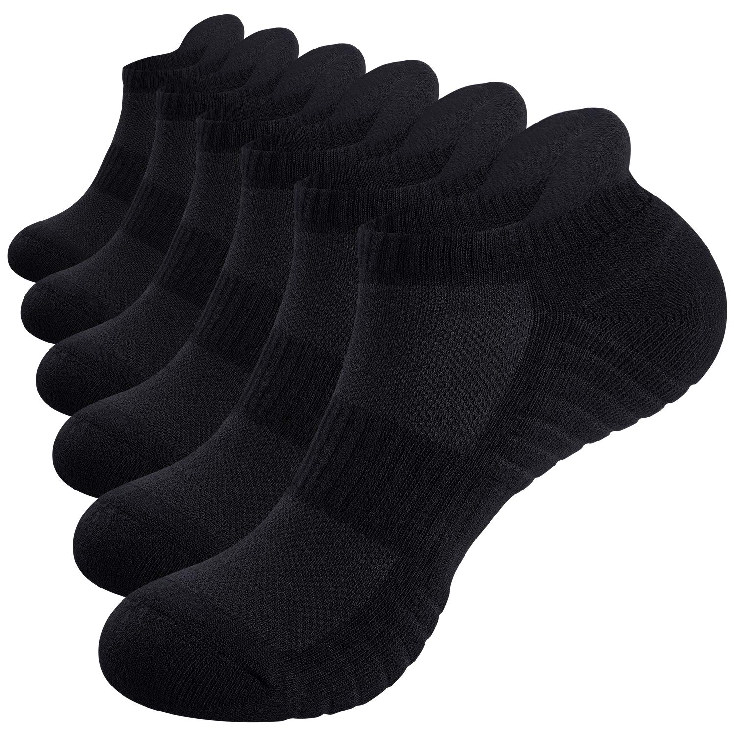 TANSTC Mens Socks, 6 Pairs No Show Socks For Men Women, Ankle Athletic Bombas Hiking Running Socks, Cushioned Comfort Fit Performance Low Cut Tab With Arch Support Socks