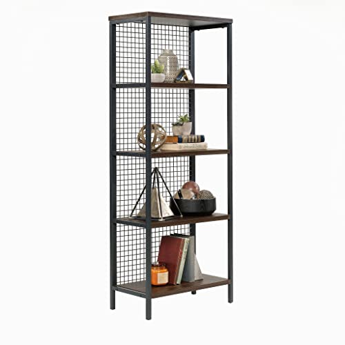 Sauder Market Commons Industrial 4-Shelf Metal & Wood Bookcase, Rich Walnut Finish