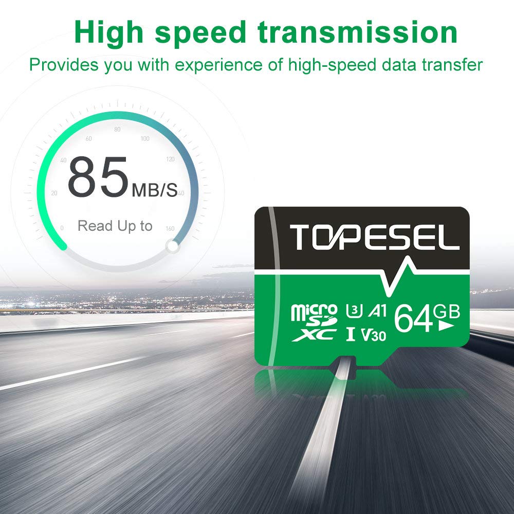 TOPESEL 64GB Micro SD Card 2 Pack Memory Cards U3 V30 Micro SDXC UHS-I TF Card for Camera/Drone/Dash Cam(2 Pack U3 V30 A1 64GB)