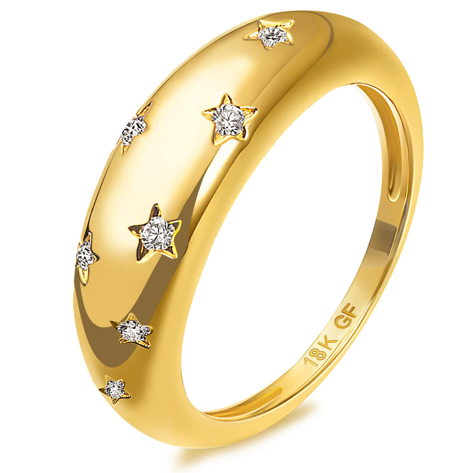 Reaowazo Women Star Ring Gold Chunky Dome Ring Cubic Zirconia Shiny Statement Gold Plated Rings Size 9