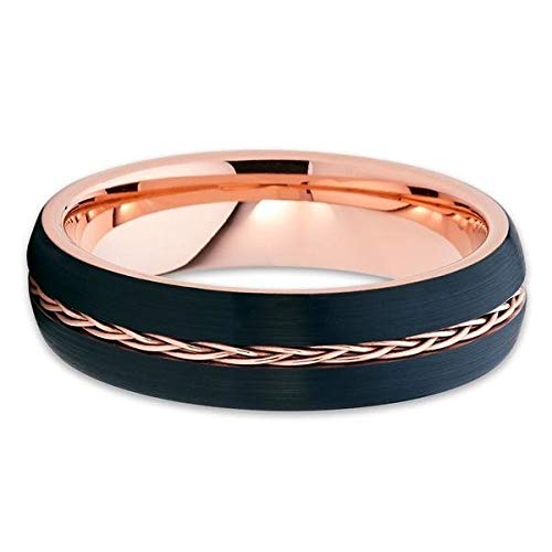 Silly Kings Jewelry Rose Gold Tungsten Ring - 6mm - Braid Ring - Black Tungsten - Rose Gold Band (11)
