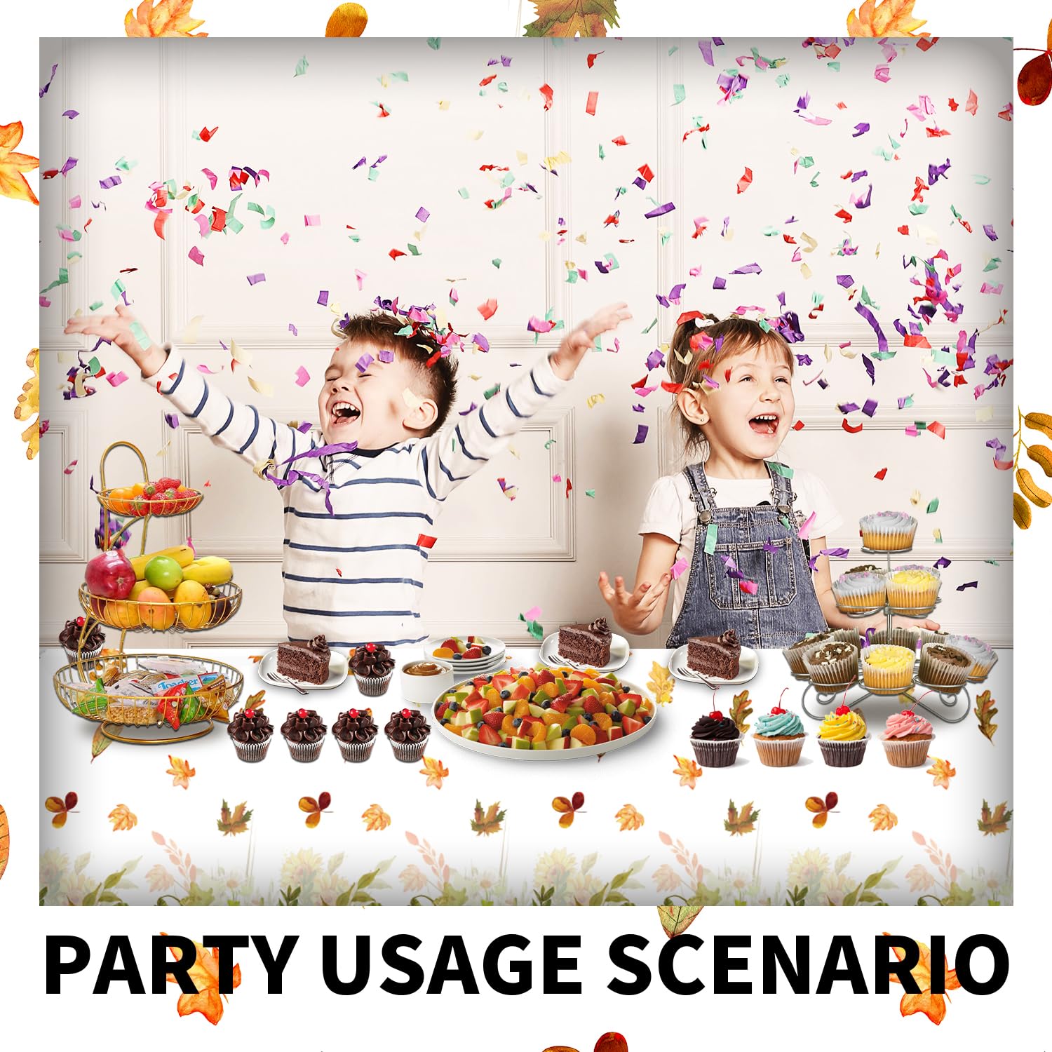 PARSUP 4PCS Thanksgiving Disposable Tablecloth Party Supplies, 108 × 54 inch, Autumn Theme Pumpkin Maple Leaves Fall Tablecloth Plastic Waterproof Tablecover Decorations