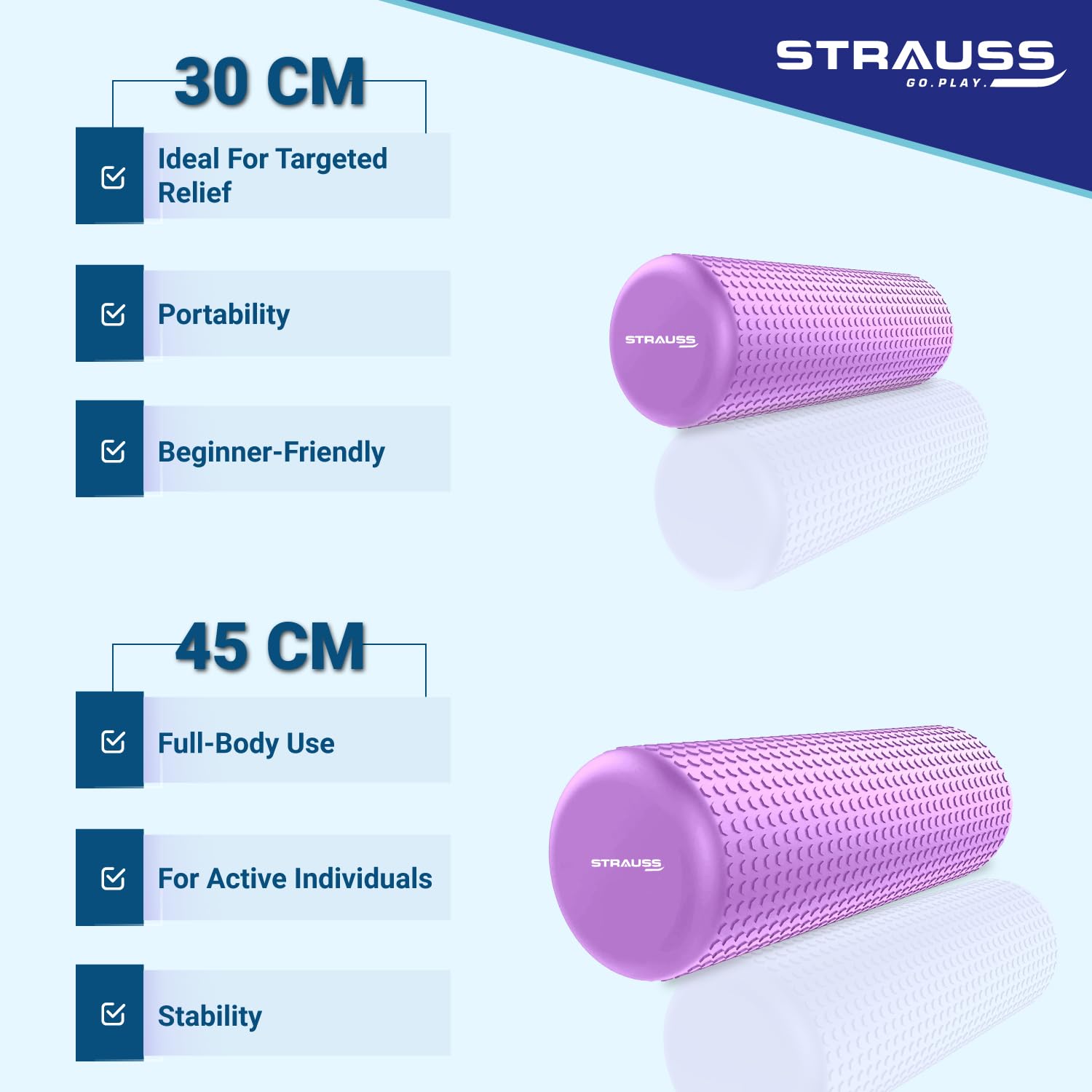 STRAUSS Yoga Foam Roller, 45 cm, (Purple)