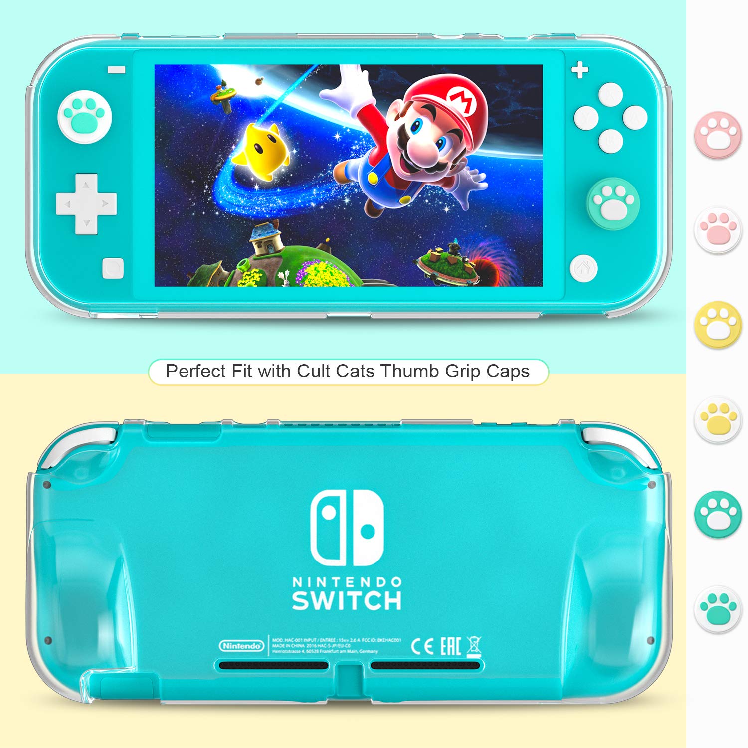 Switch Lite Accessories Bundle kit - Case & Screen Protector Compatible with Nintendo Switch Lite, Table Stand, Games Holder, TPU Grip Case, 6 pcs Cult Cat Thumb-Grip & More (Hestia Goods Gift Pack)