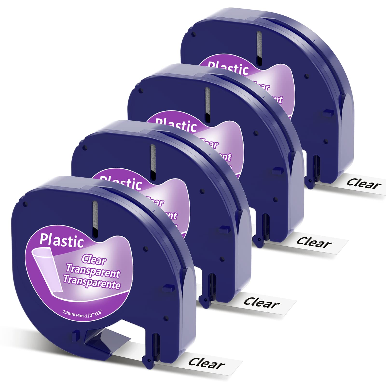 Replacement for Dymo Clear Label Tape Letratag Refills 1/2"x13 Transparent Plastic Compatible with DYMO 16952 Label Maker Refills Clear LT-100H 200B LT-100T Plus Labeler Printer, 12mm x 4m, 4-Pack